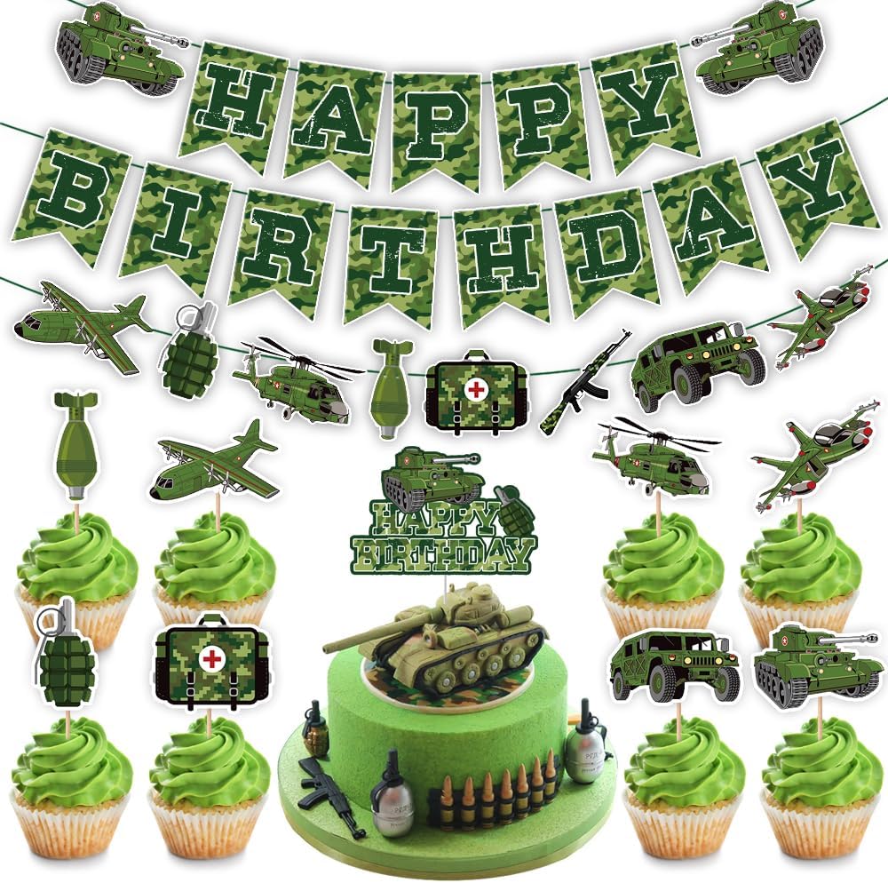 Camouflage Party Supplies - Green Camo Birthday Banner, Army Soldier ...