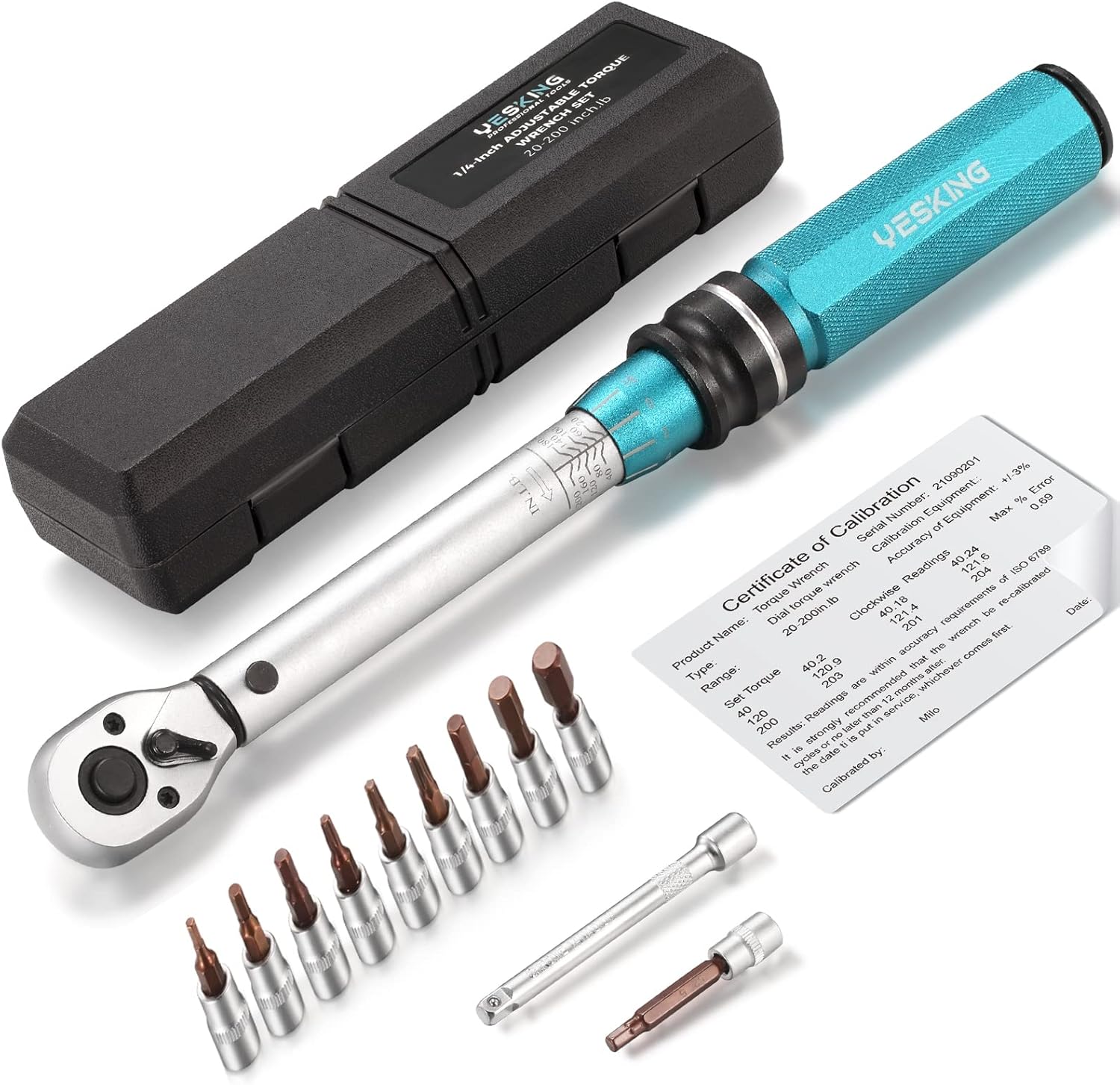 YESKING 1/4-inch Drive Click Torque Wrench Set, 72-tooth Dual-Direction ...