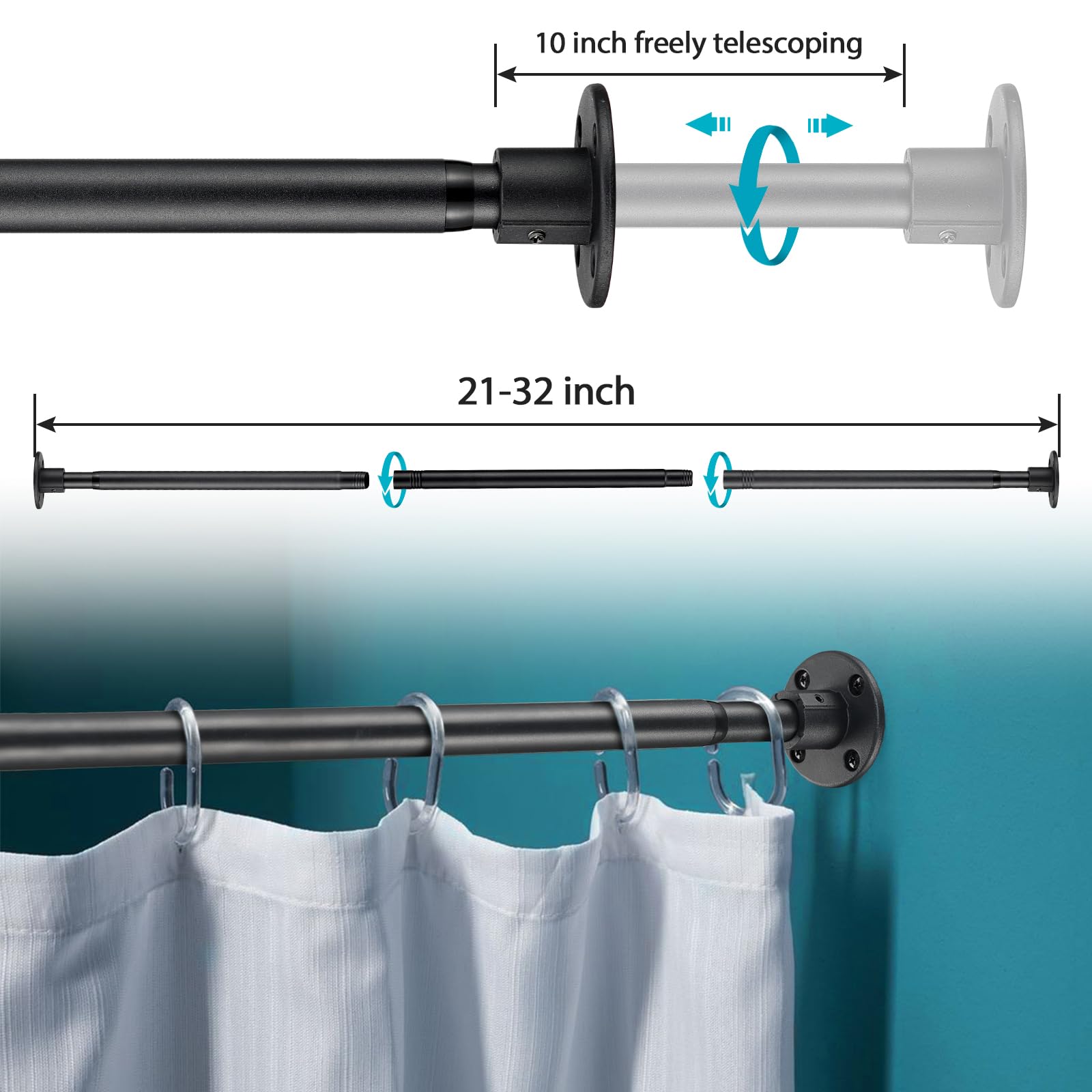 Snapklik.com : Shower Curtain Rod, Closet Rod 21-32 InchAdjustable ...