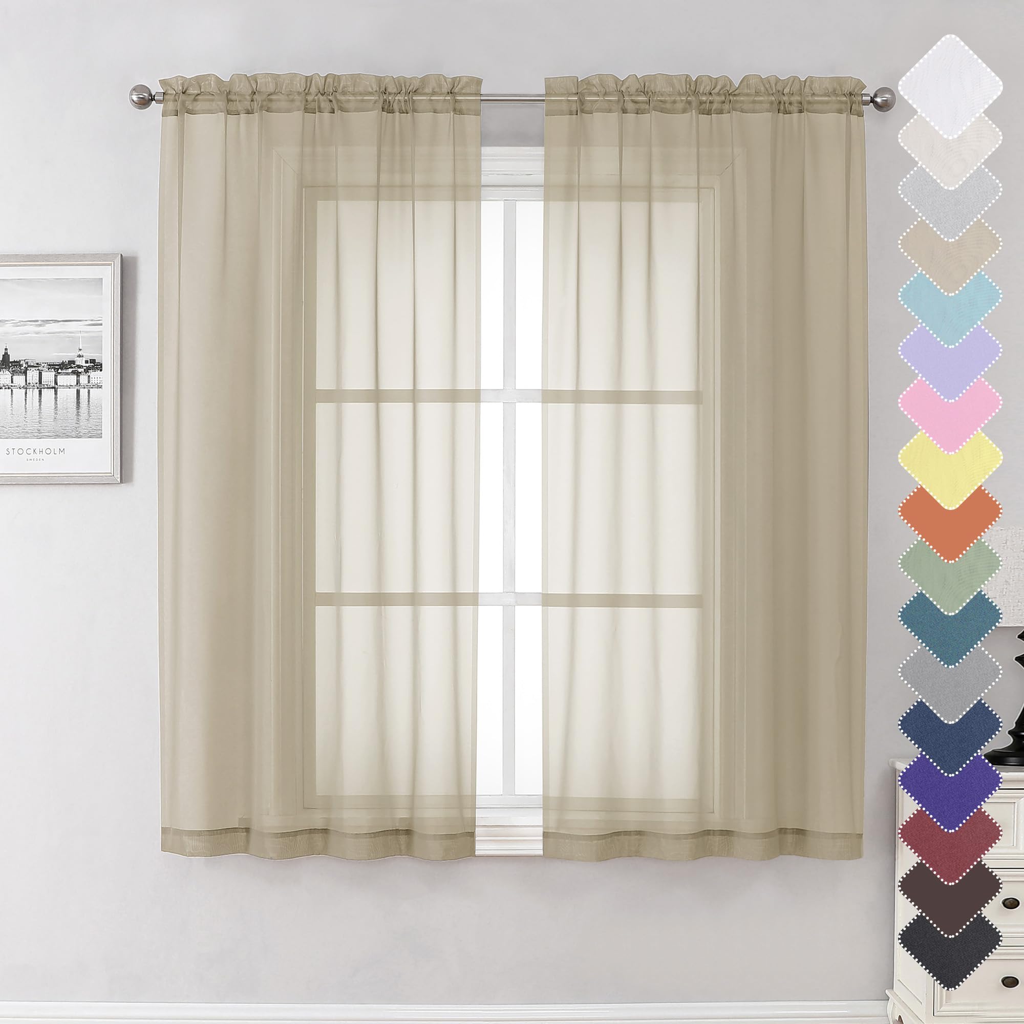 Amazon.com: Lecloud Solid Living Room Tan Sheer Curtains 63 Inch Length ...