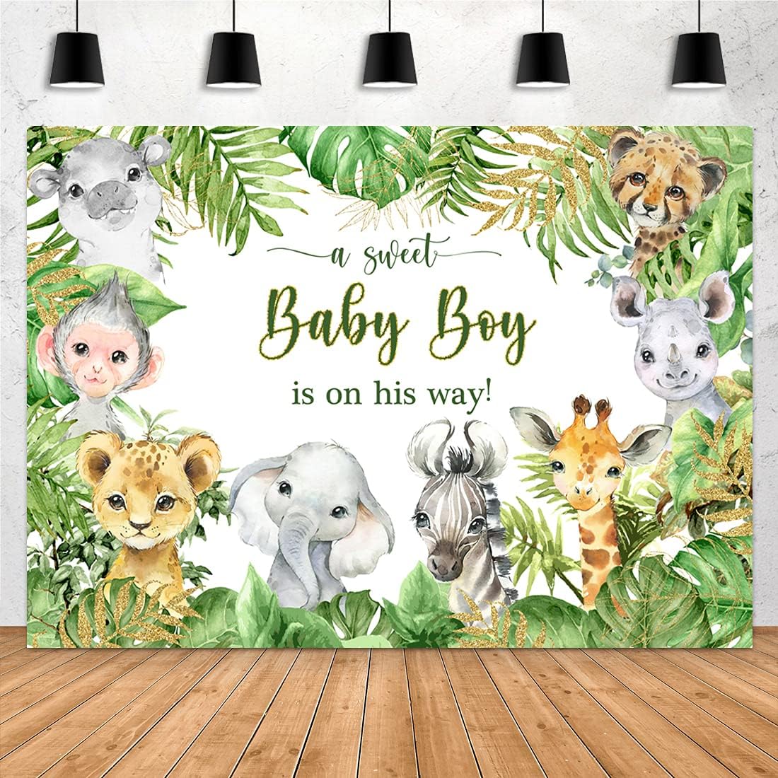 Amazon.com : Aperturee 7x5ft Jungle Safari Animals Baby Shower Backdrop ...