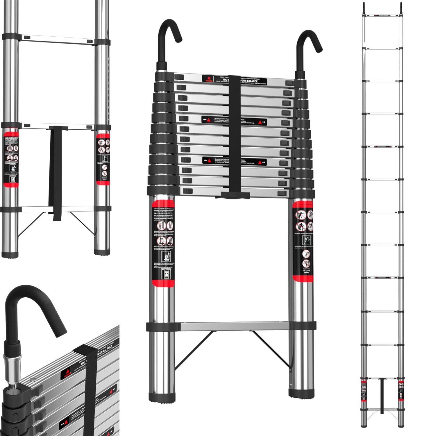 5M Teleskopleiter mit Haken Edelstahl Leiter Klappleiter Ausziehleiter ...