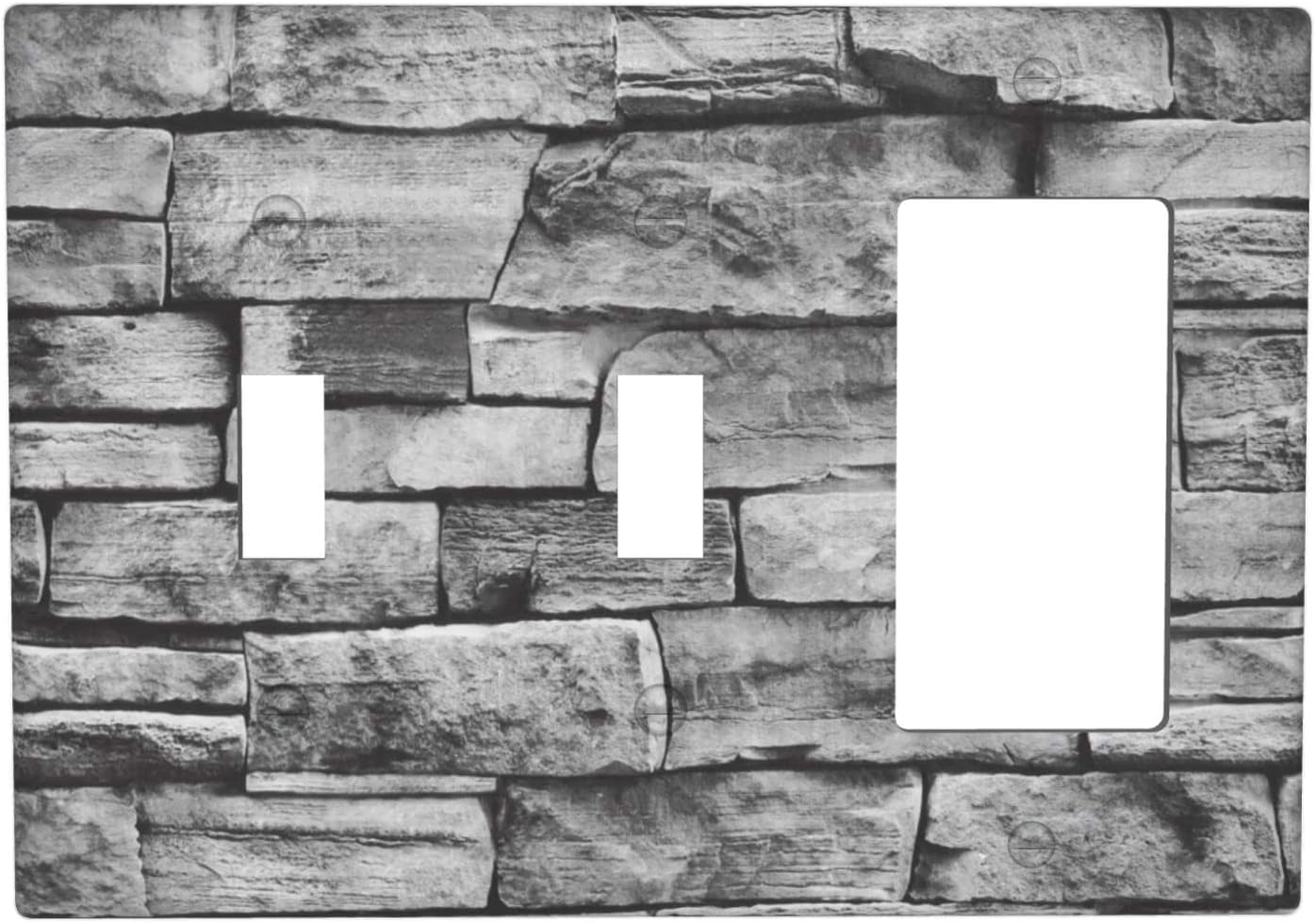 Grey Stone Texture Theme Triple 3 Gang Combination Wall Plates for ...