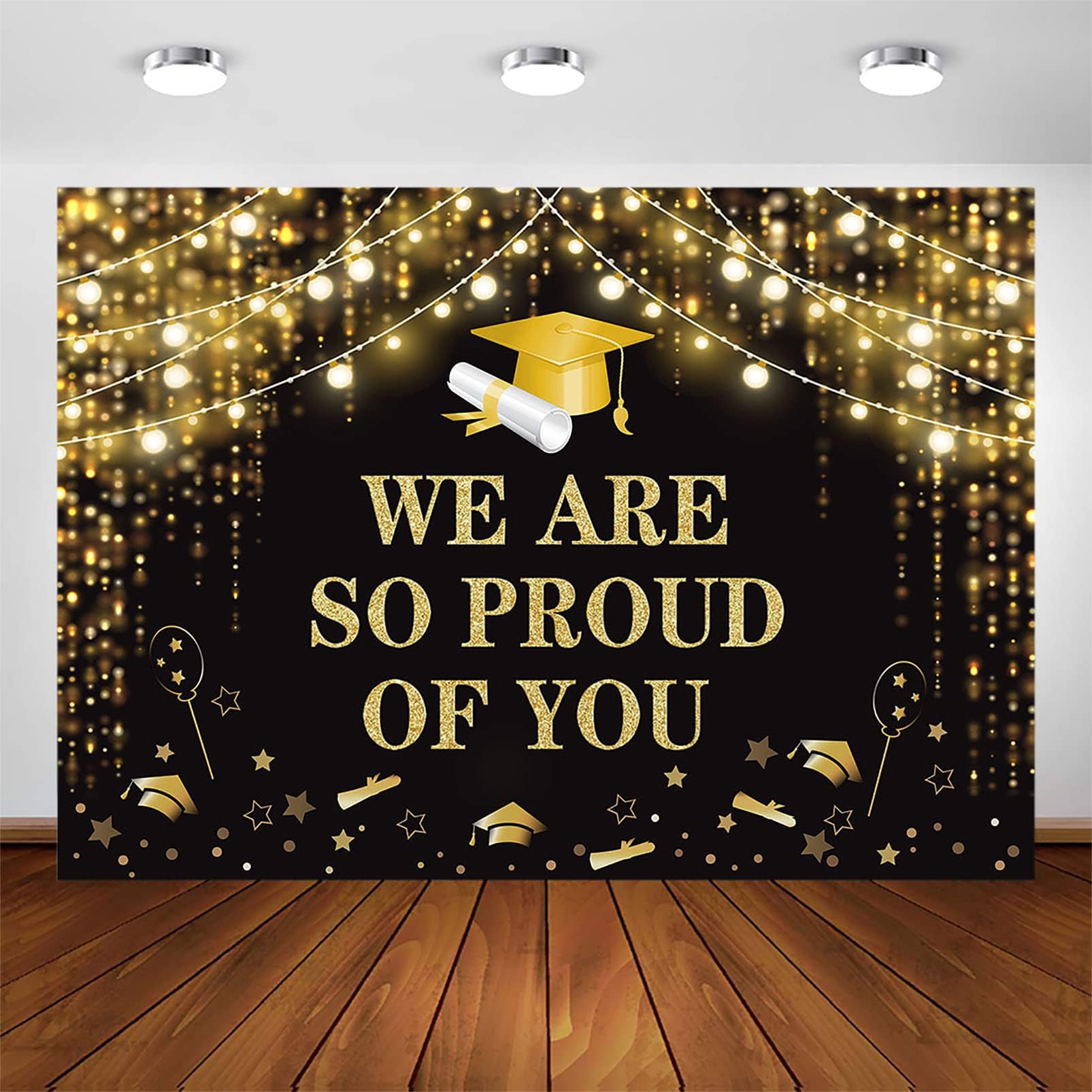 Amazon.com : Avezano Graduation Party Backdrop Black and Gold ...