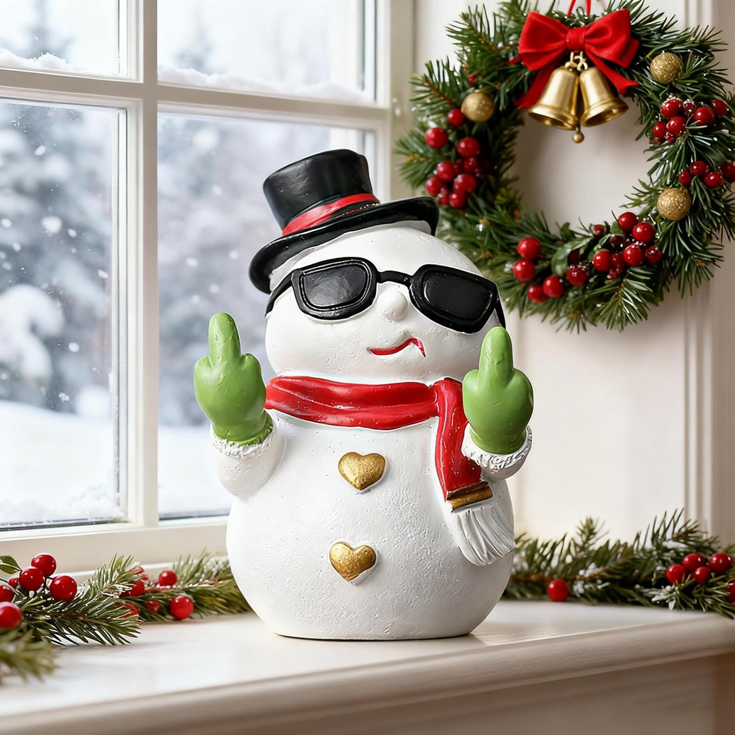 Amazon.com: OFDNE Christmas Snowman Figurine, Funny Middle Finger ...