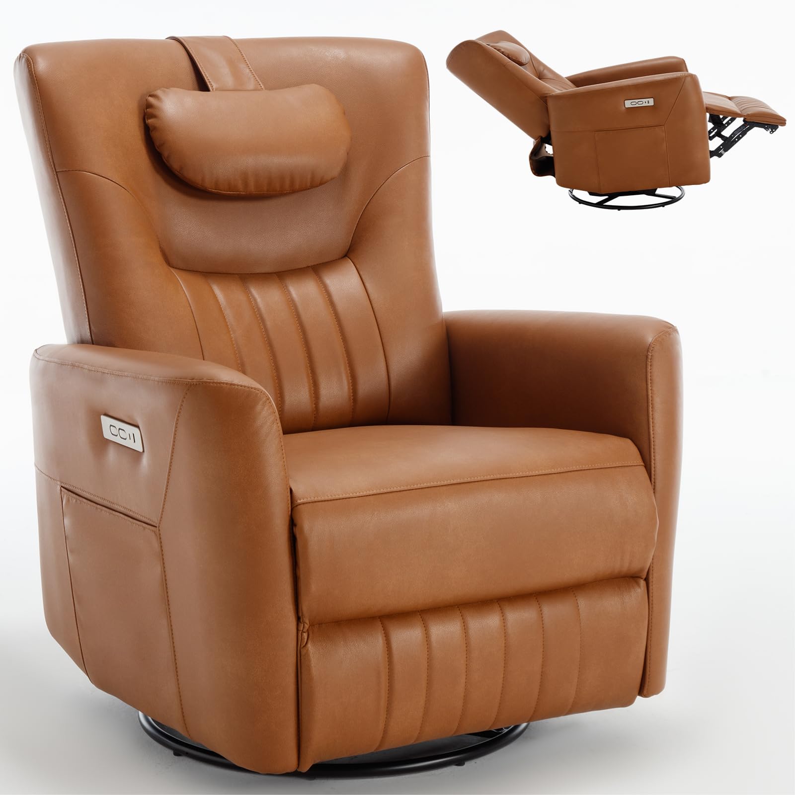 Power Swivel Glider Recliner Chair with Lumbar and Neck Support Pillow ...