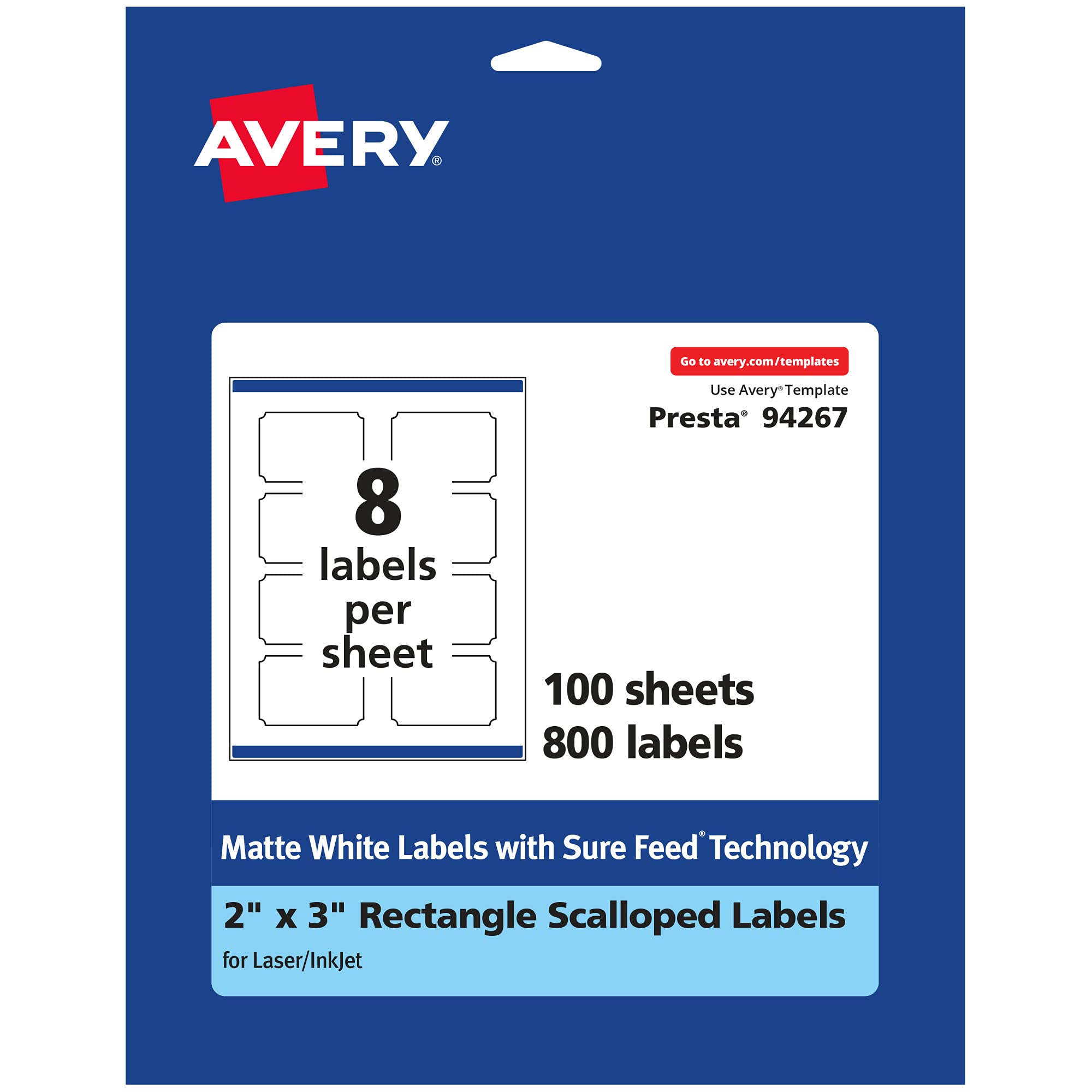 Buy Avery Matte White Scalloped Rectangle Labels with Sure Feed, 2" x 3 ...