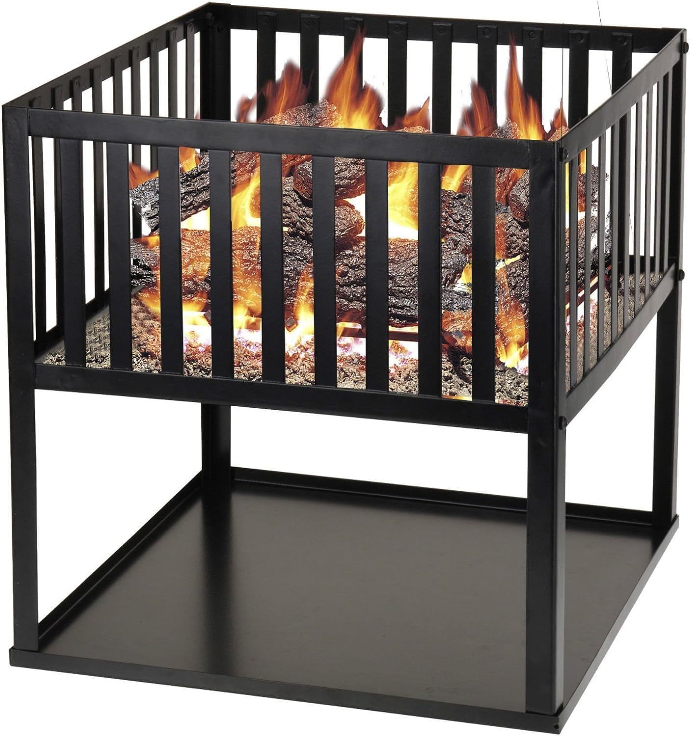 ADEPTNA Square Fire Pit with Ash Tray Log Burner Heater Bowl Basket ...