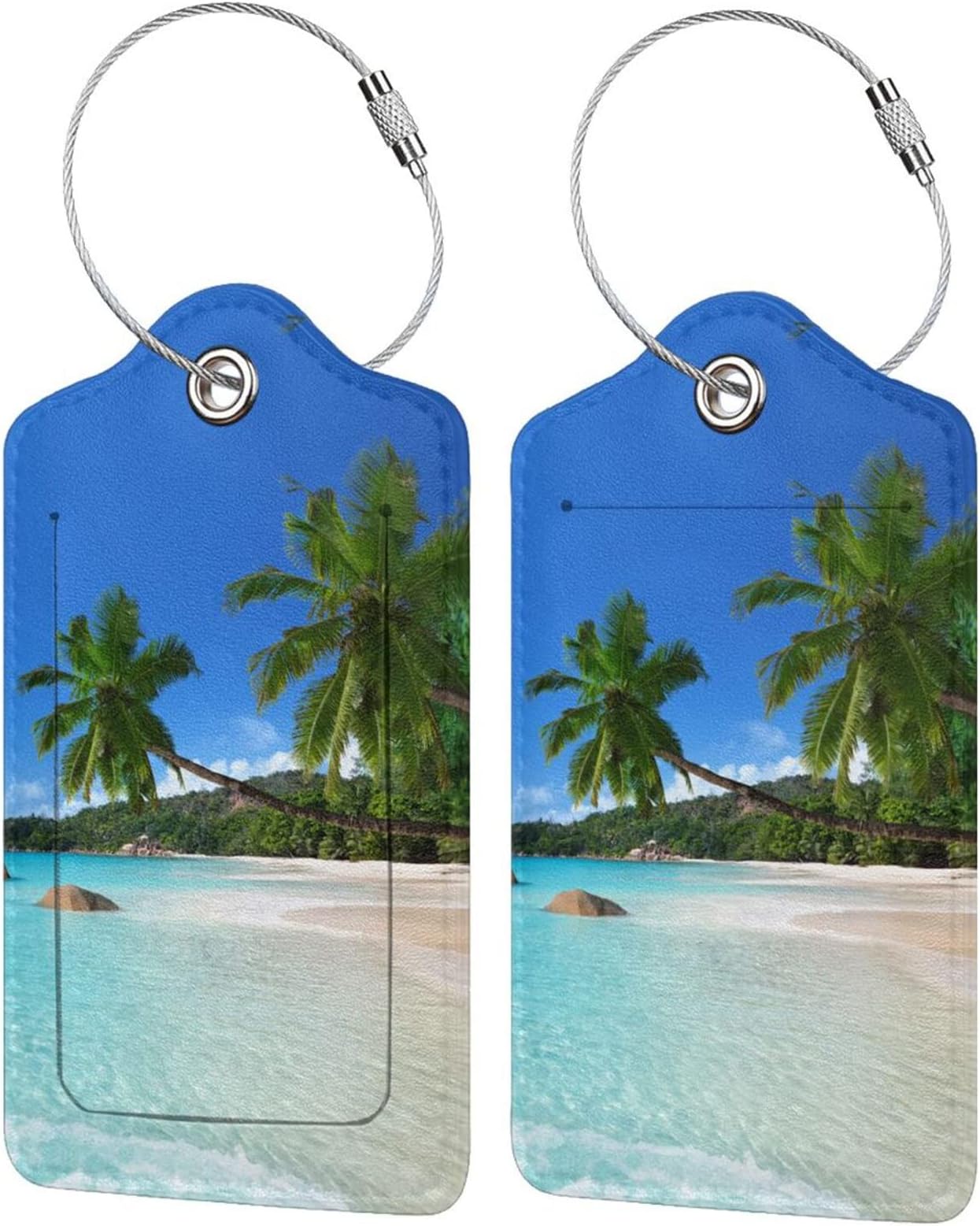 Amazon.com: 2Pcs Tropical Palm Trees Luggage Tags with Beach Landscape ...