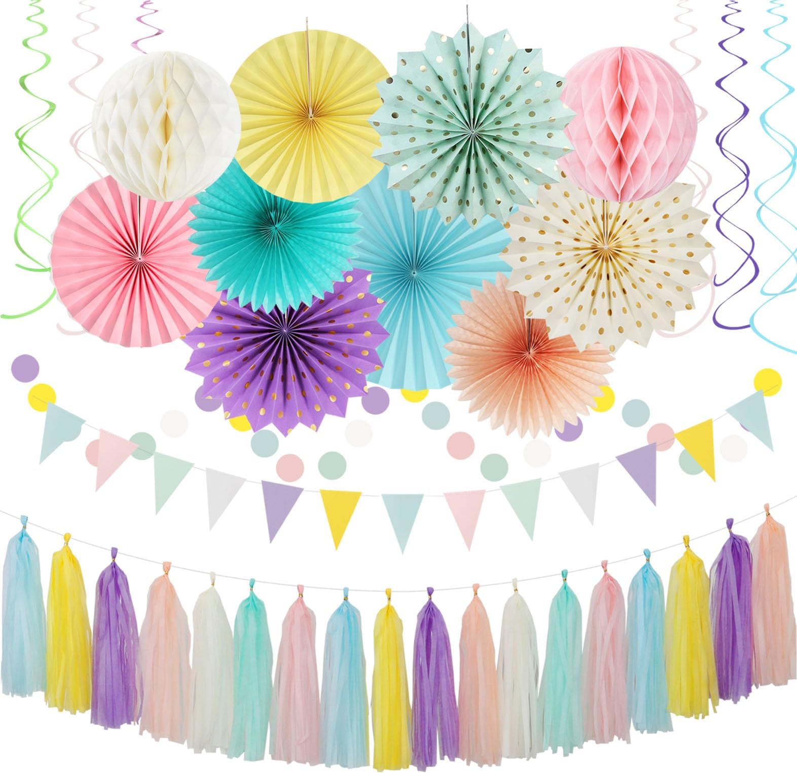Amazon.com: Pastel Rainbow Party-Decorations Supplies Streamers-Garland ...