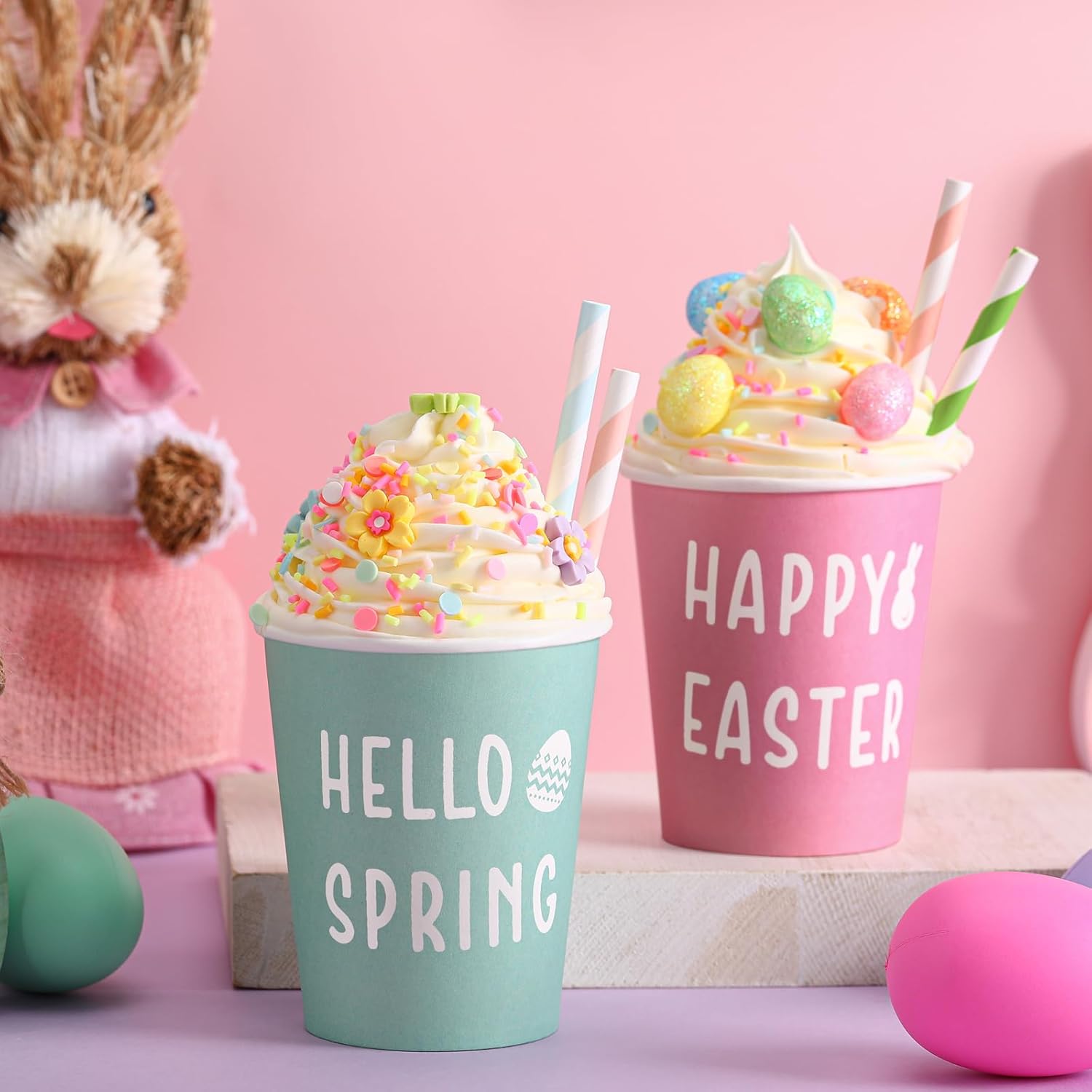 Amazon.com: Tioncy 2 Pcs Easter Tiered Tray Decor with Faux Whipped ...