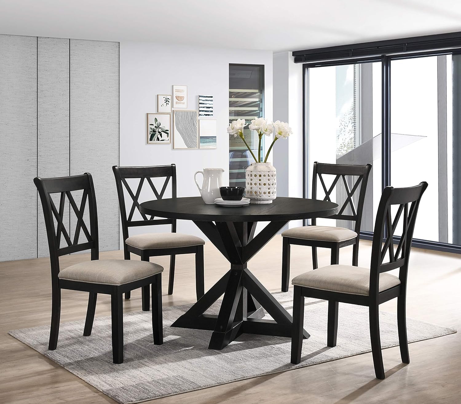 Amazon.com - JURMALYN 48" Round Dining Table Set for 4, 5-Piece Wooden ...