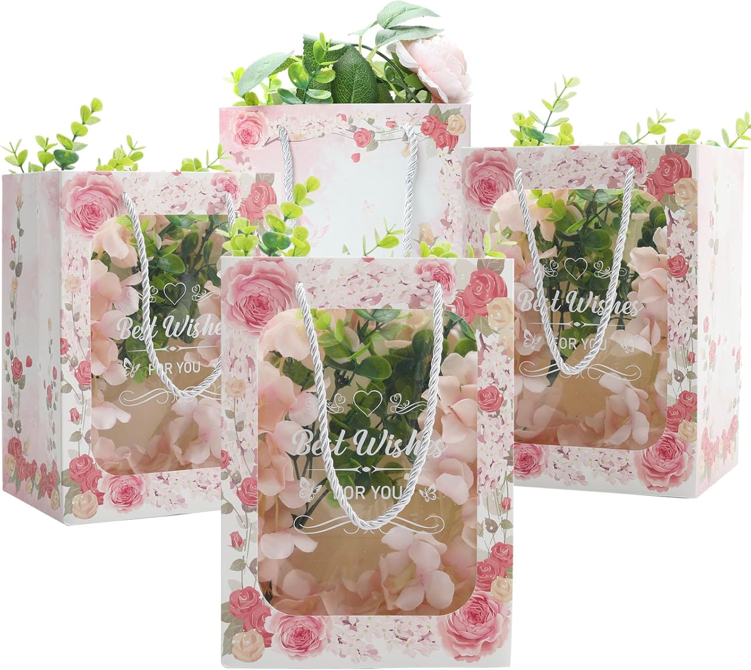 Amazon.com: PRATYUS Best Wishes Gift Bags with Window - 10" Medium Rose ...