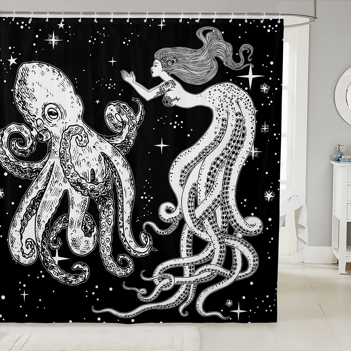 Octopus Vs Mermaid Black And White