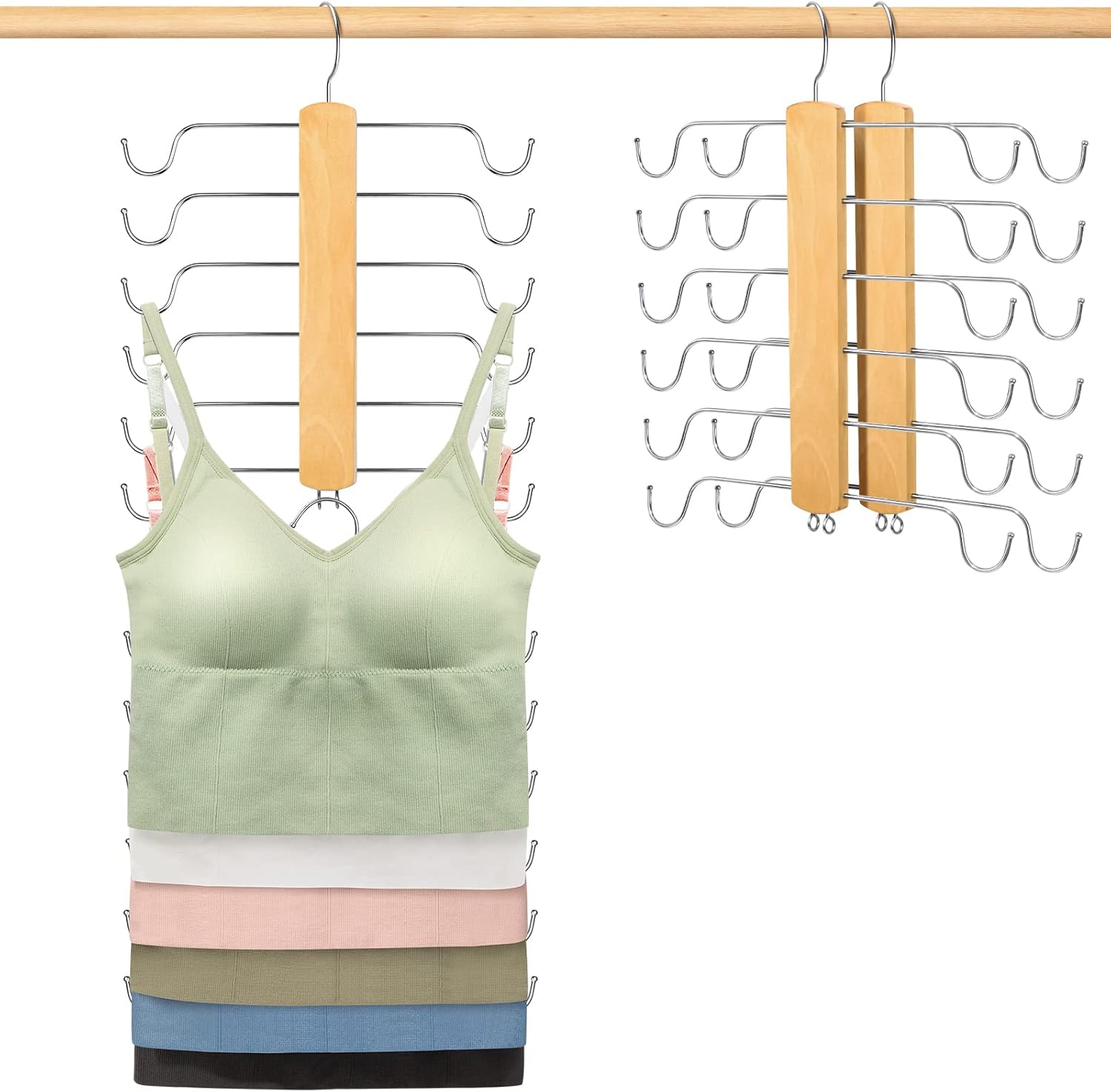 Amazon.com: Tank Top Hangers, HOMEBROS 360° Swivel Wooden Bra Organizer ...