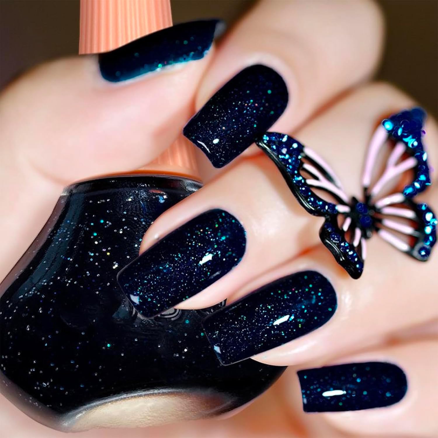 Amazon.com : Midnight Blue Glitter Nail Polish, 12ml Glitter Midnight Blue Quick Dry Nail ...