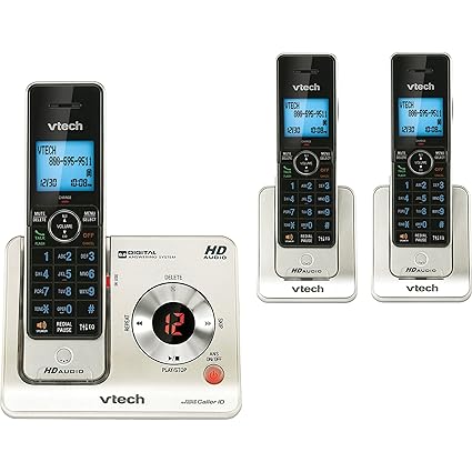 VTech LS6425-3 DECT 6.0 Cordless Phone Black/Silver 3 Handsets : Amazon ...