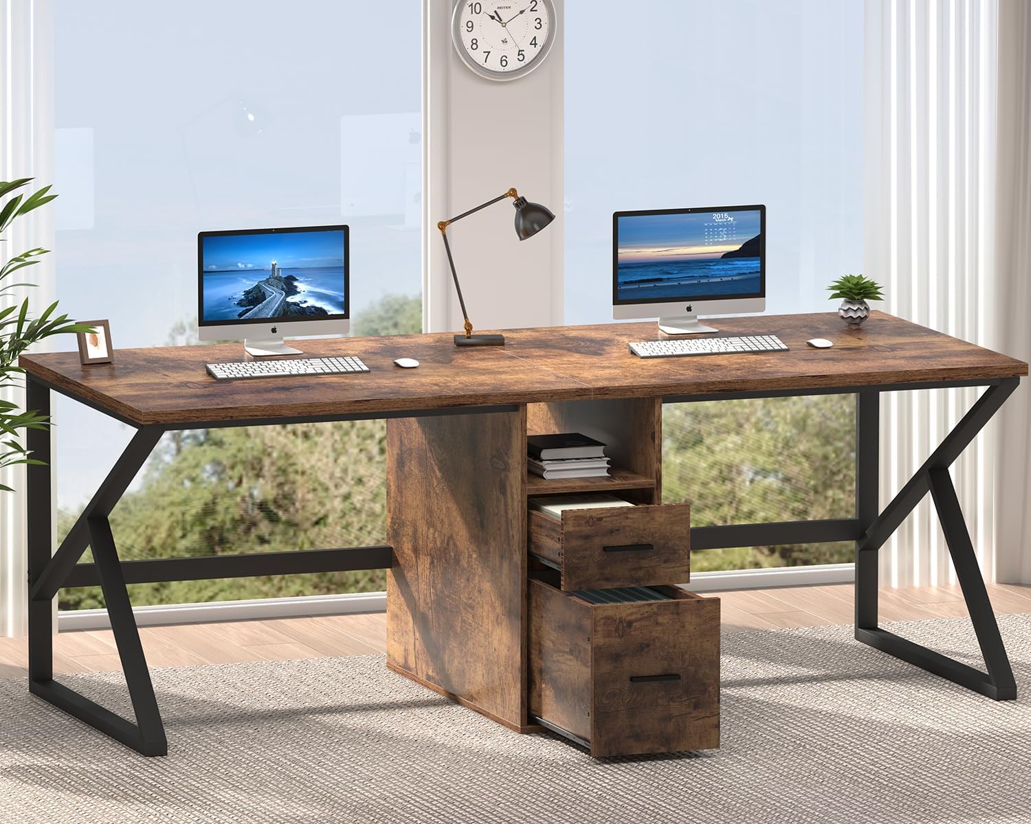 Amazon.com: IBF 79" Two Person Office Desk,Large Double Long Pc Desk ...