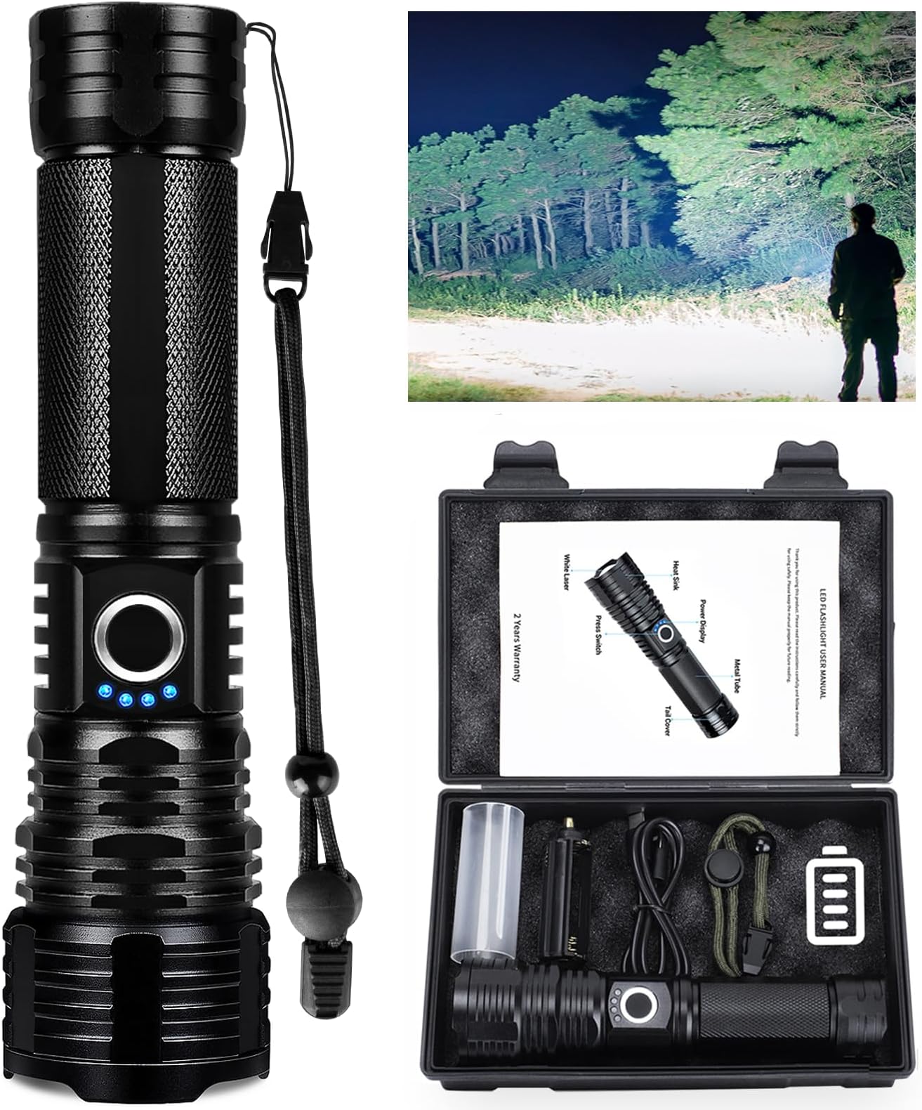 Multifunctional Rechargeable Flashlight 2 in 1 - 4500 Lumens Super ...