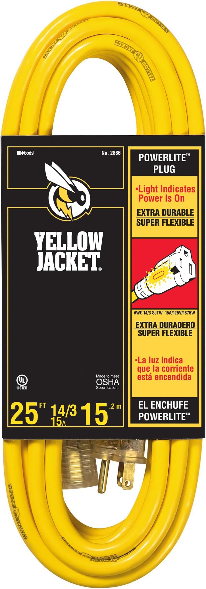 Yellow Jacket 2830 Woods STW Adapter Cord with 3-Outlet Lighted Power ...