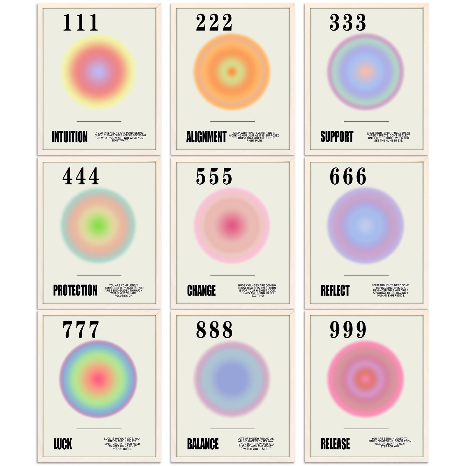 Amazon.com: 9 Pcs Aura Angel Number Poster Set Colorful Aesthetic ...