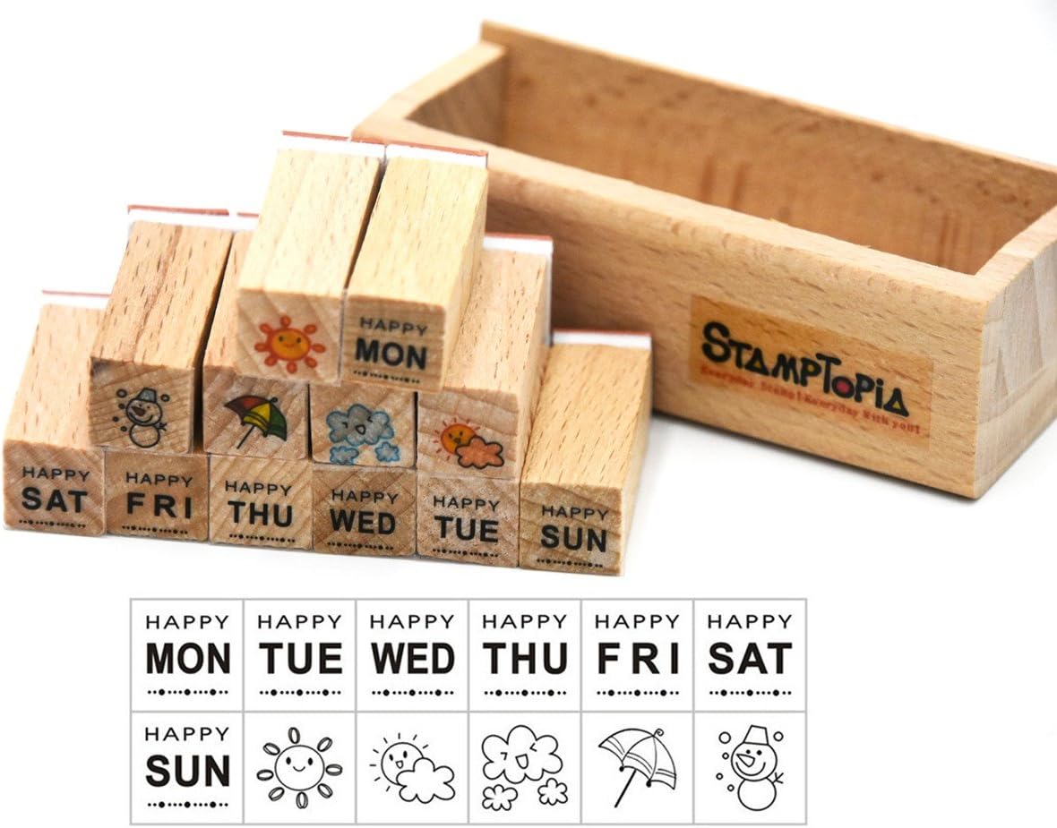 Amazon.com: Youkwer 12 Pcs Mini Cute Wooden Rubber Stamps DIY Diary ...