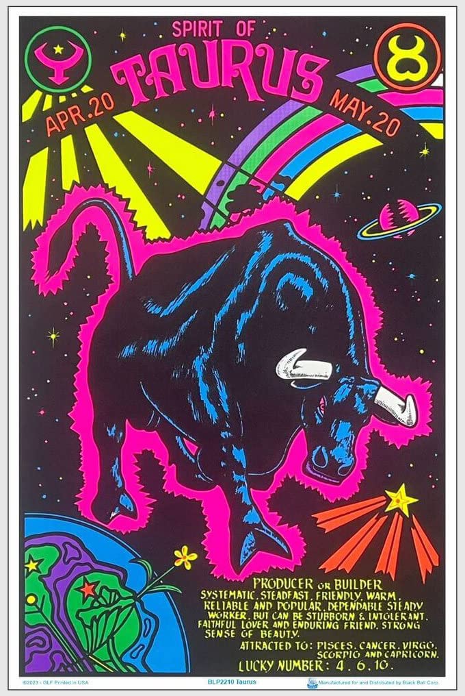 Amazon.com: Taurus Zodiac Sign - Laminated - Blacklight Poster - 23.5 ...
