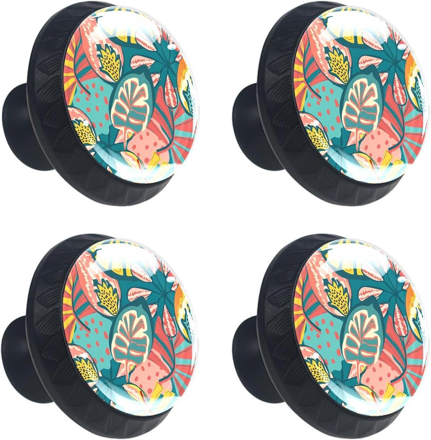4 Pcs Fruit Colored Tropical Flowers Glass Drawer Knobs Black Dresser ...