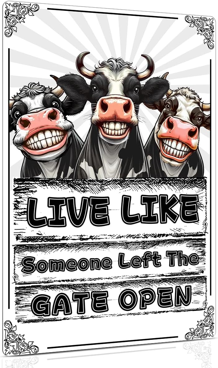 Amazon.com: ALKB Cow Print Stuff Funny Metal Sign - Live Like Someone ...