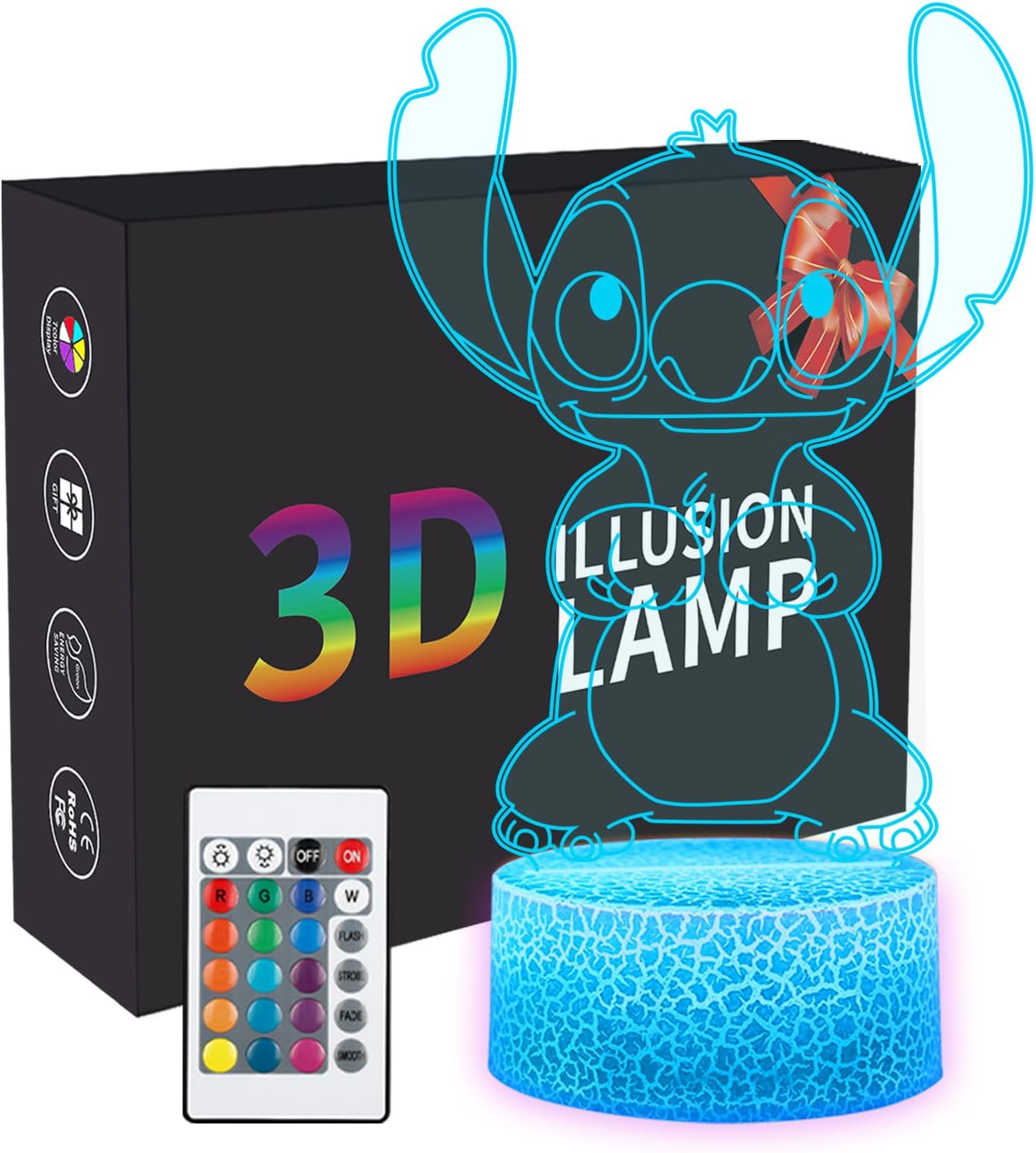 Lilo and Stitch Anime 3D Night Light 16 Colors Changing Remote Cracked ...