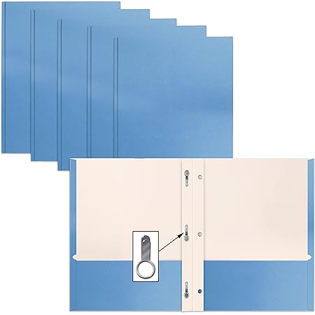 Amazon.com : Light Blue Paper 2 Pocket Folders with Prongs, 50 Pack, by ...