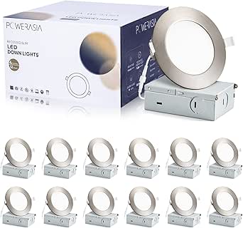 12 Pack Recessed Lighting 4 Inch with Junction Box, 5CCT 4 Inch Brushed ...