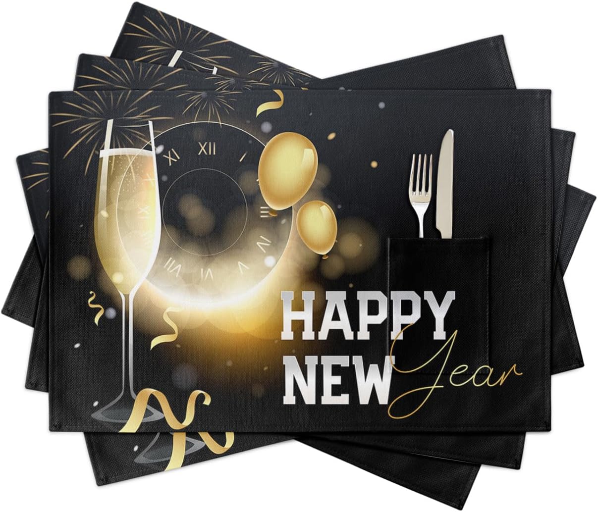 Amazon.com: Happy New Year Placemats Set of 4, Winter Graduation Party ...