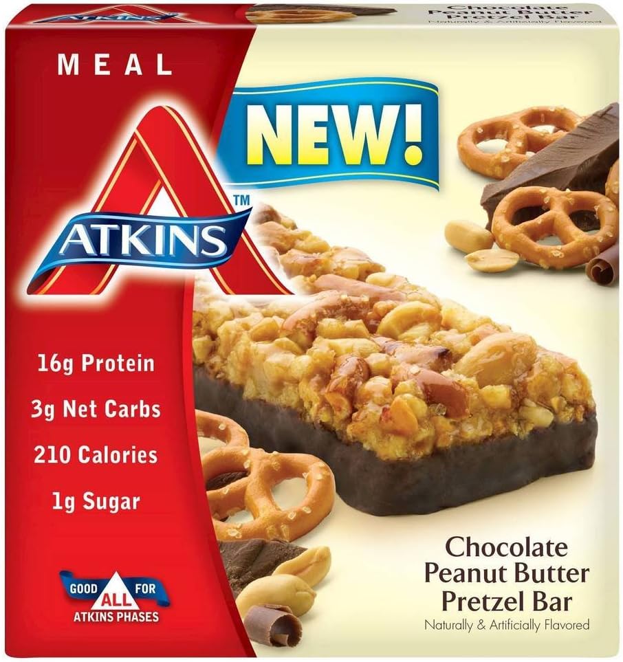 Amazon.com: Atkins Chocolate, Peanut Butter, Pretzel Meal Bar, 8.5 Oz ...