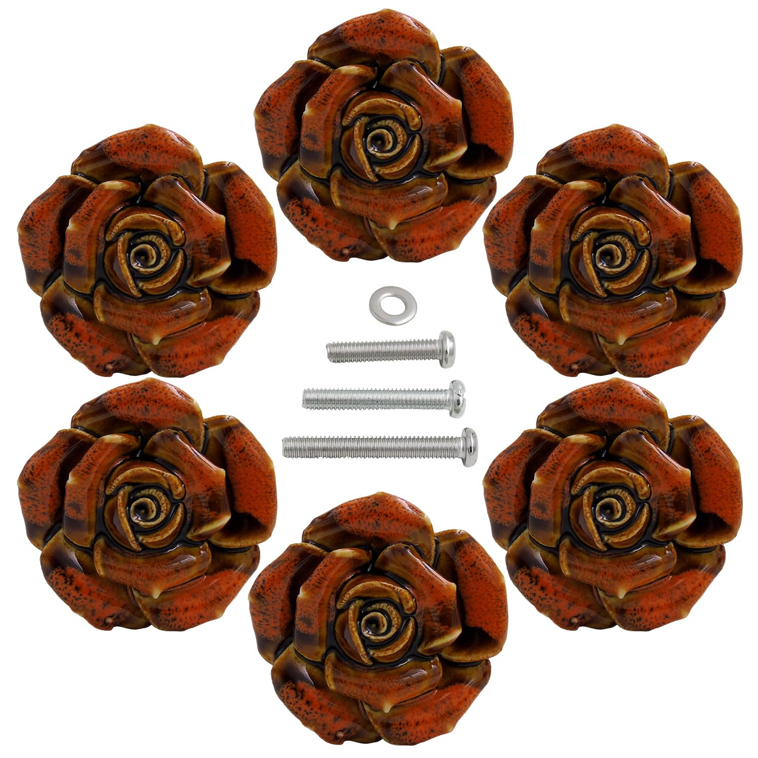 Tecrio Retro Floral Dresser Knobs, Vintage Ceramic Rose Cabinet ...