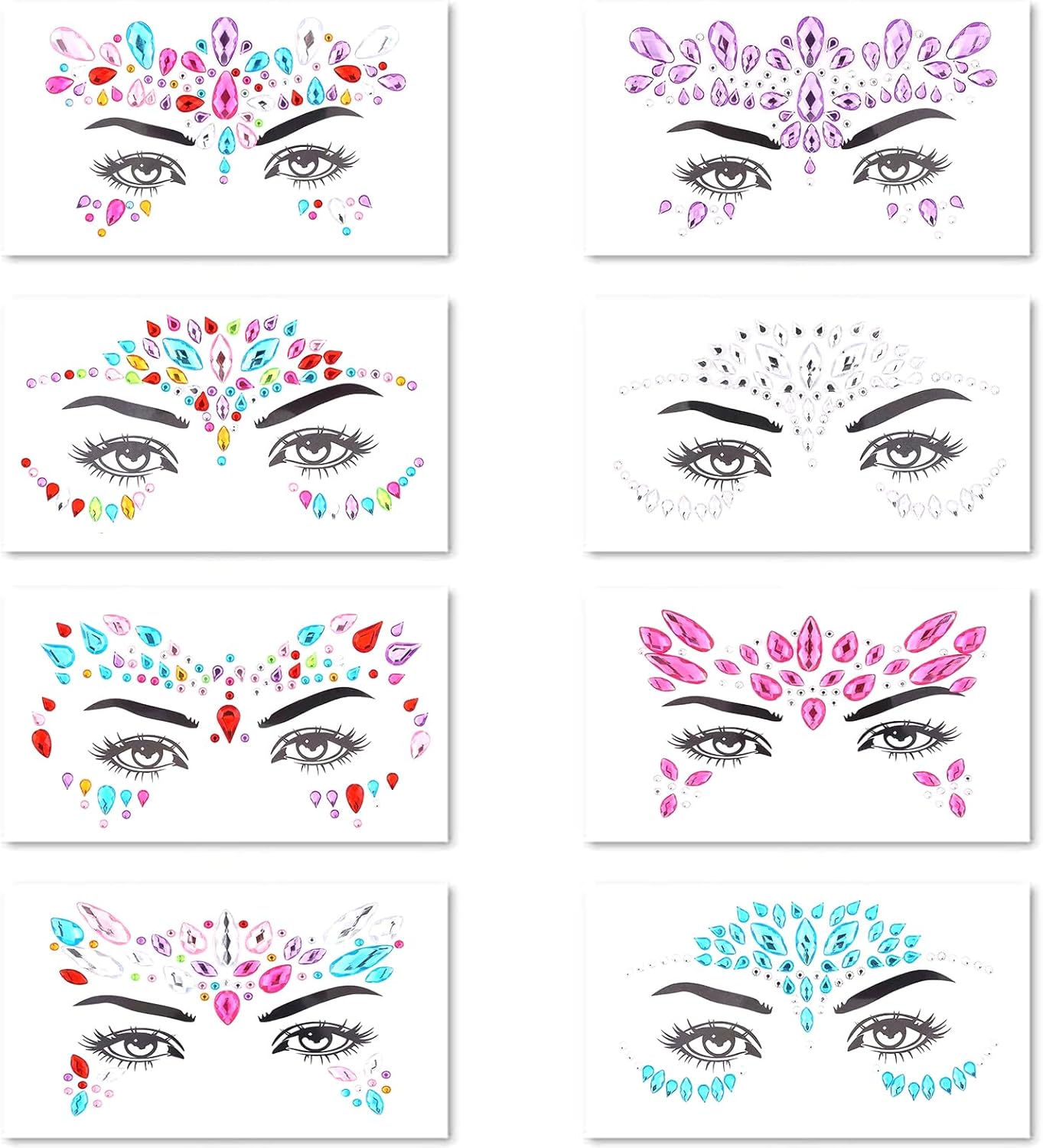 Festival Face Gems, 8 Pcs Face Gems Stick On Self-Adhesive, Colorful ...