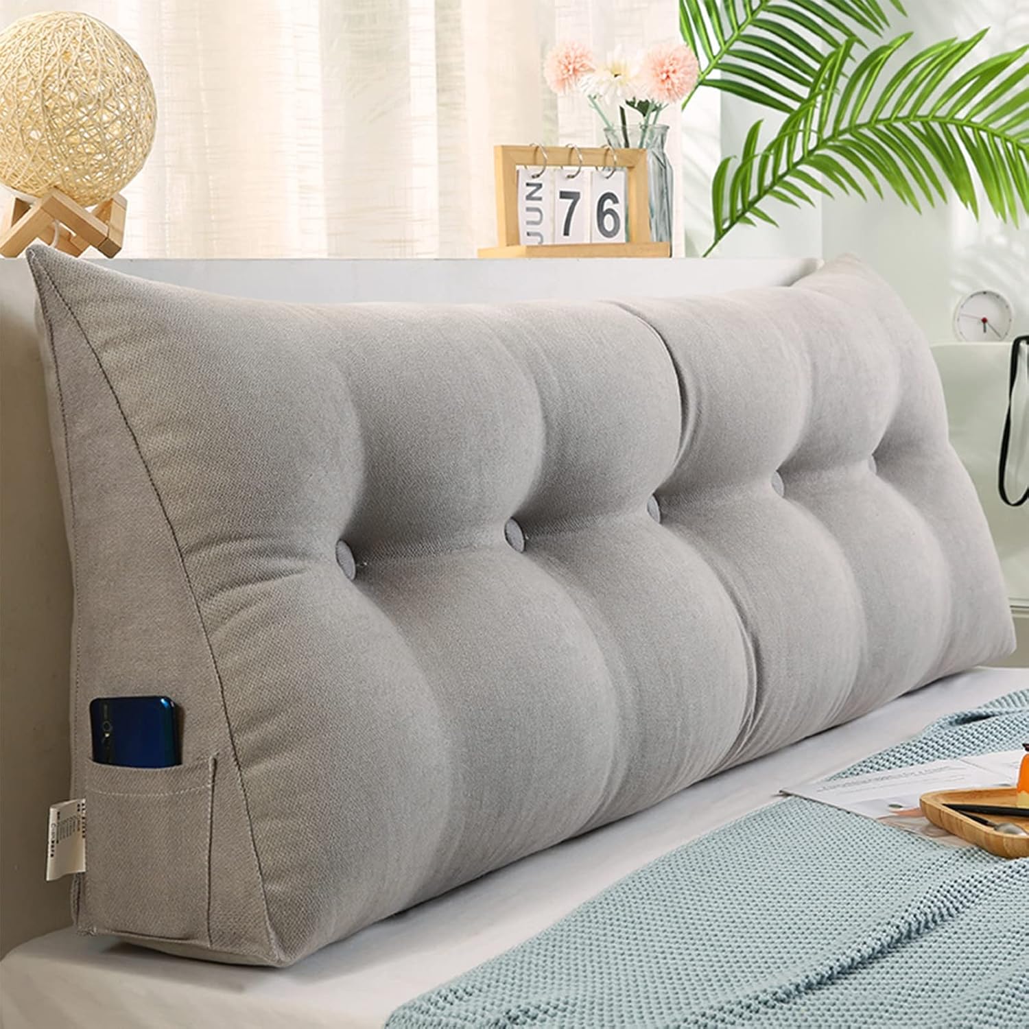 Amazon.com: Large Headboard Reading Pillow Cotton Linen Daybed Cushion ...