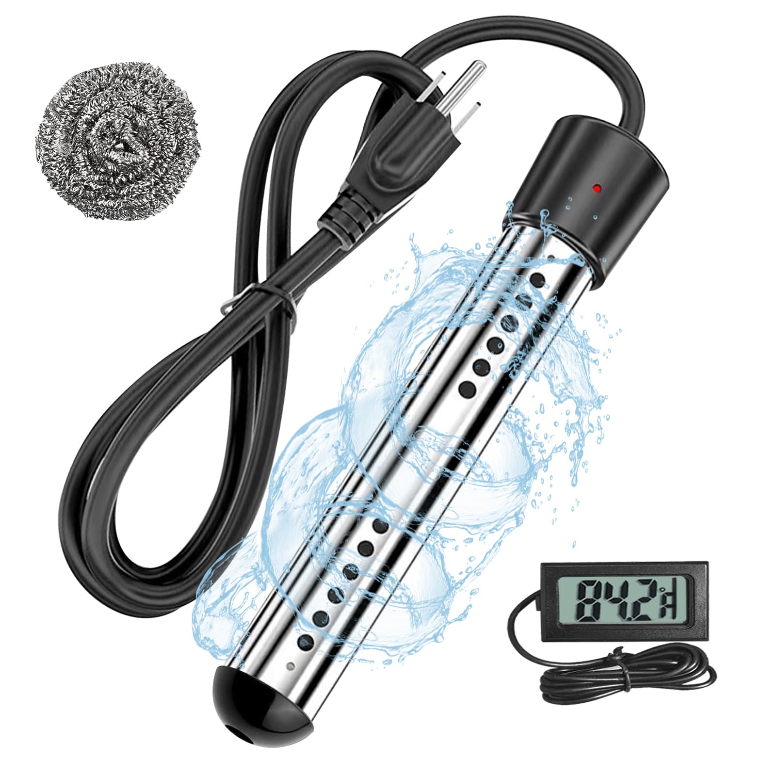 Immersion Water Heater with Digital LCD Thermometer,2000W Portable ...