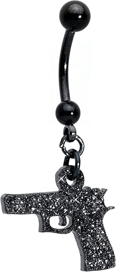 Amazon.com: Body Candy Black Glitter Gun Dangle Belly Button Ring ...