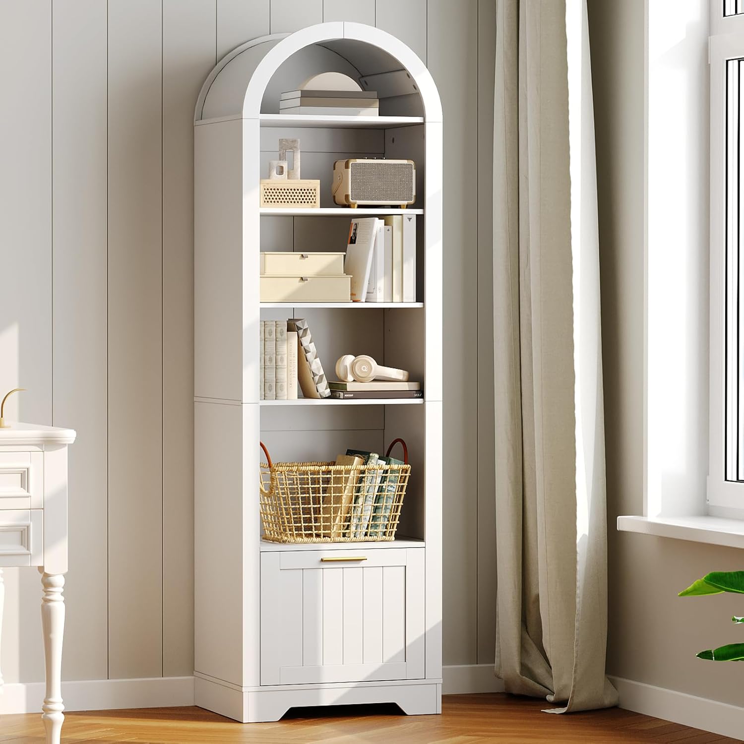 Amazon.com: HOOBRO Arched Bookshelf with File Drawer, 71" Tall Narrow ...