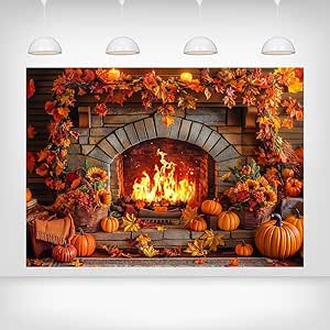 Amazon.com : Printspree Autumn Fireplace Backdrop - 7x5ft Cozy Fall ...