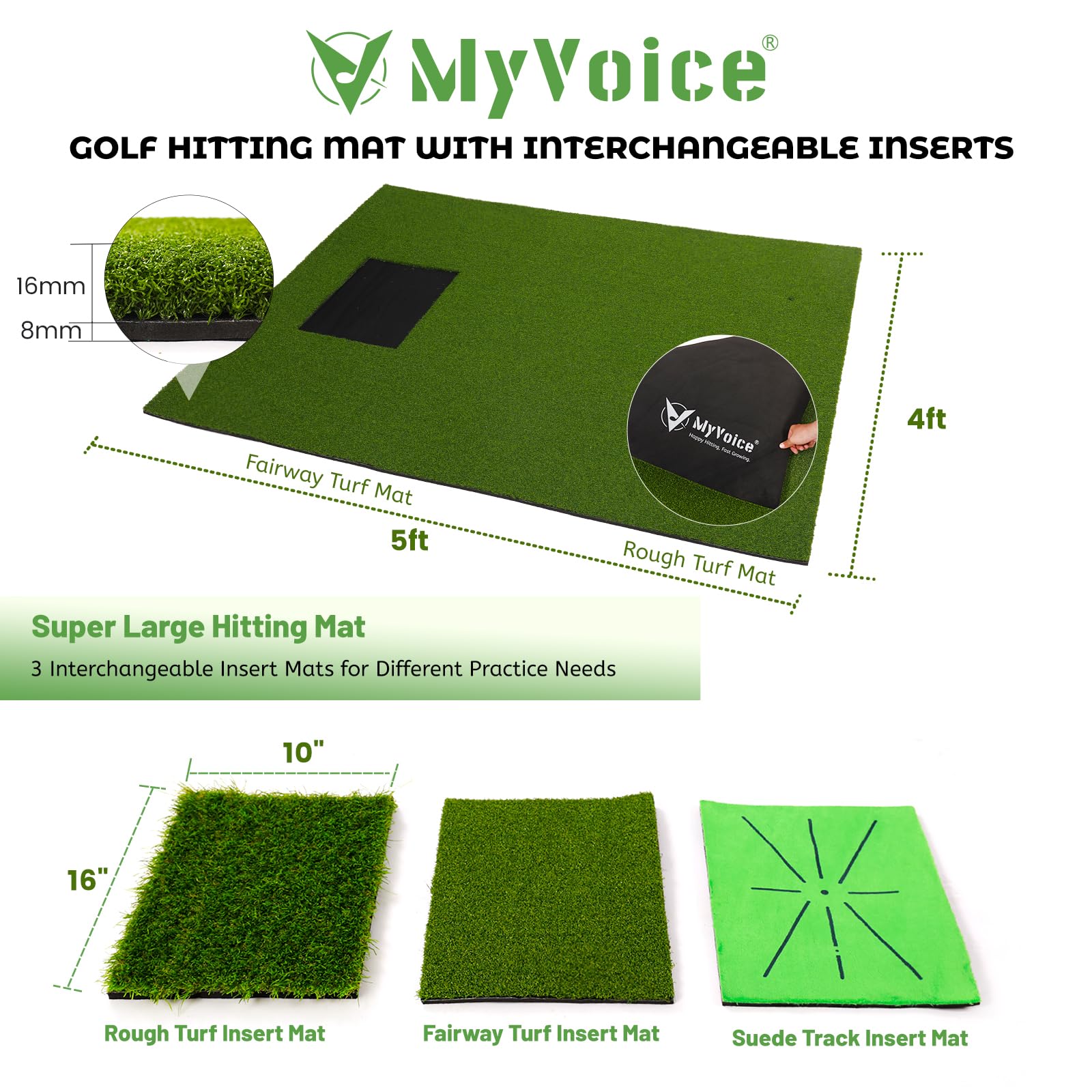 Snapklik.com : Golf Hitting Mat Set - 5x4 Ft, Interchangeable Inserts ...