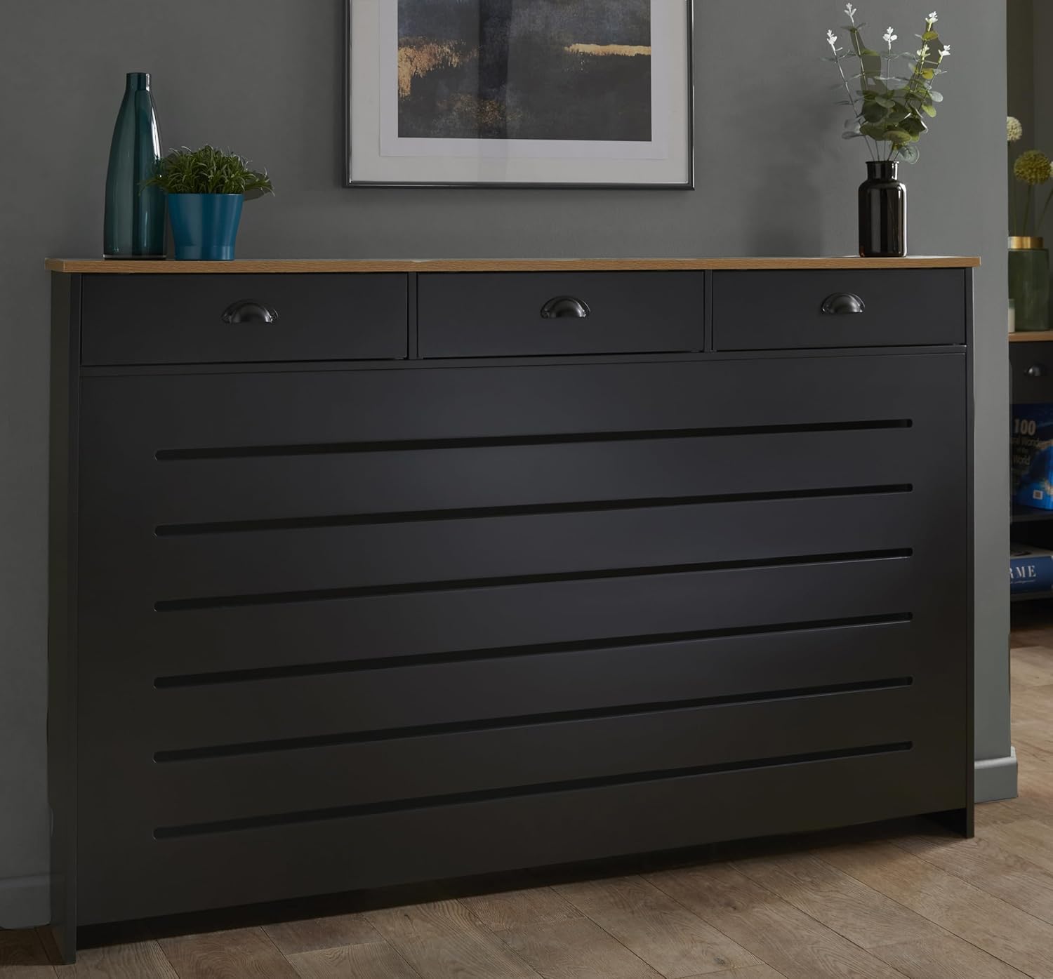 DuraTherm® Radiator Cover Black Painted MDF Cabinet Horizontal Slat ...