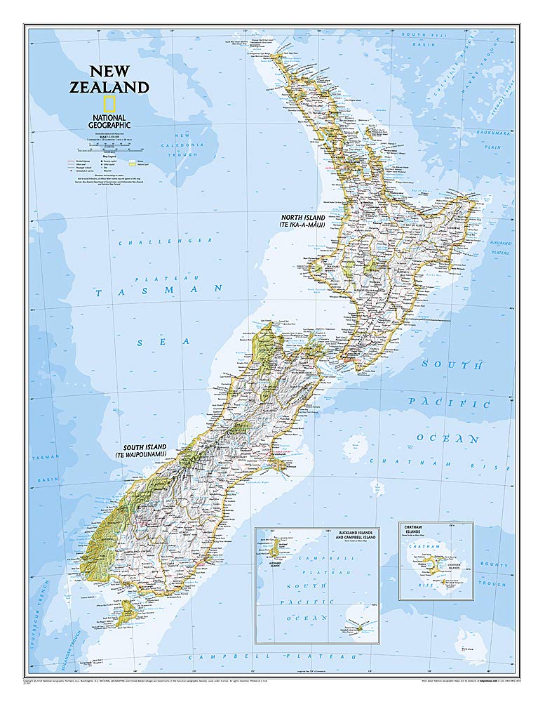 National Geographic New Zealand Wall Map - Classic (23.5 x 30.25 in ...
