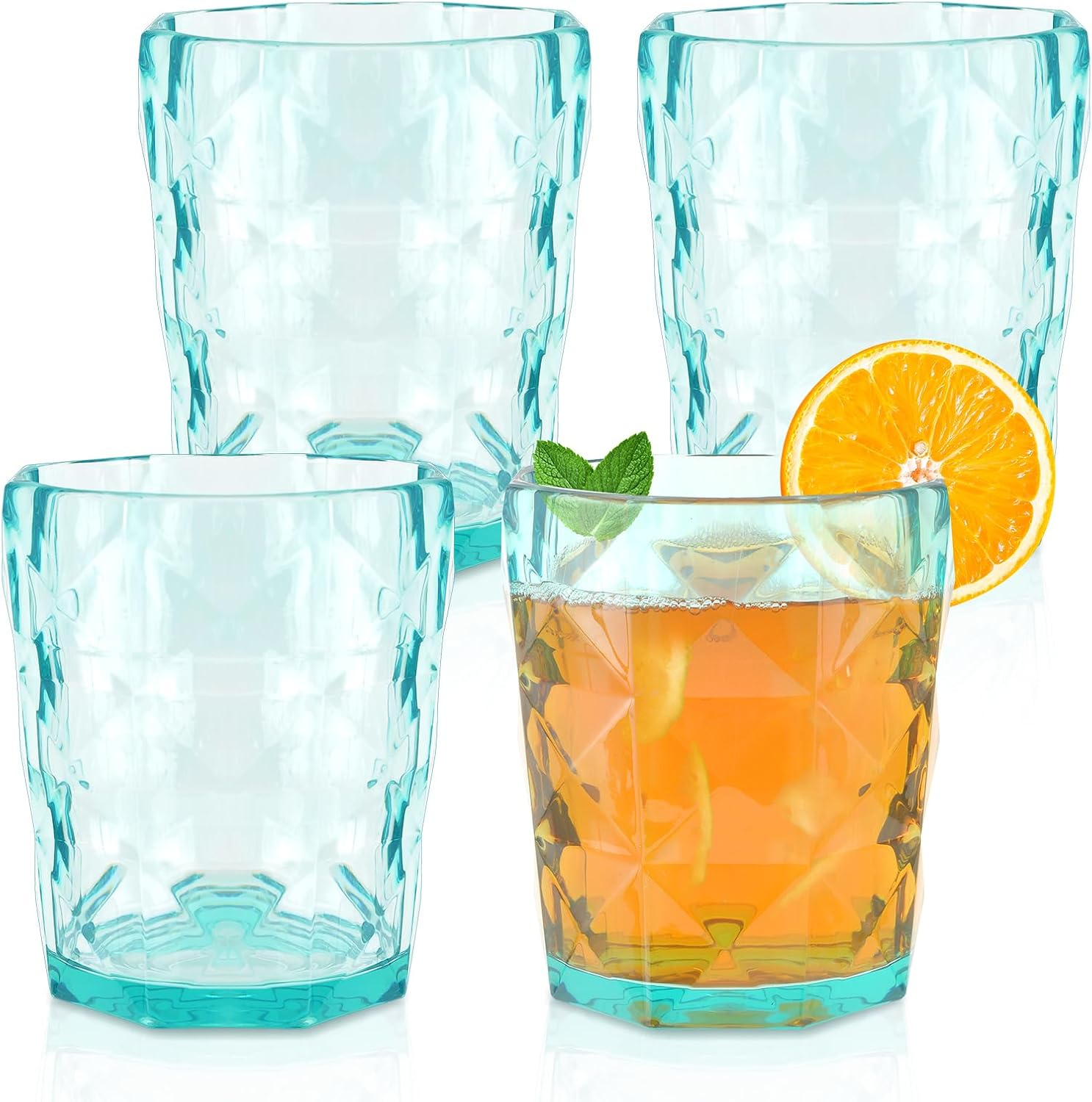 Amazon.com | SMAODSGN 4 Pieces Plastic Short Tumbler Glasses Teal ...