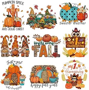 Amazon.com: 9 Sheets Fall Iron On Transfers for T-Shirts,Thanksgiving ...