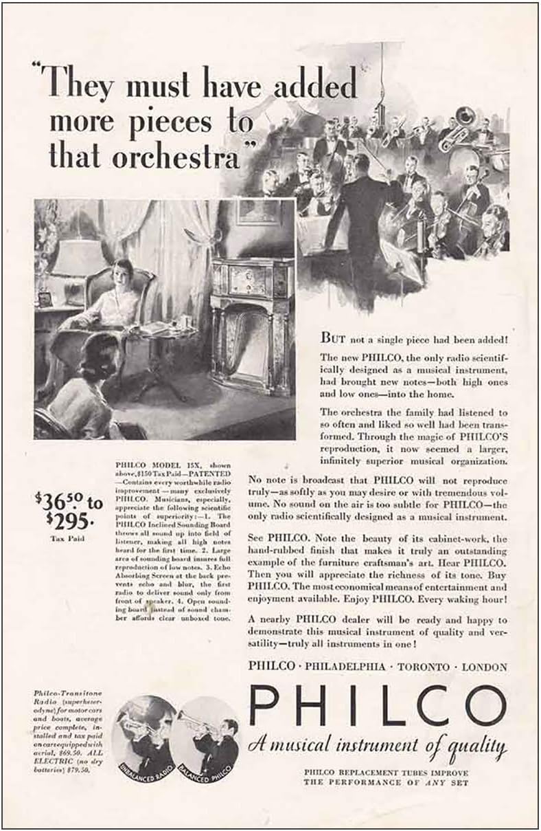 Amazon.com: 1932 Philco Radio: Added More Pieces to the Orchestra ...