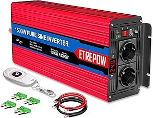 ETREPOW ®Convertisseur 24V 220V Pur Sinus 1500W-2 Prises EU AC et 1 Port USB, Télécommande et ...