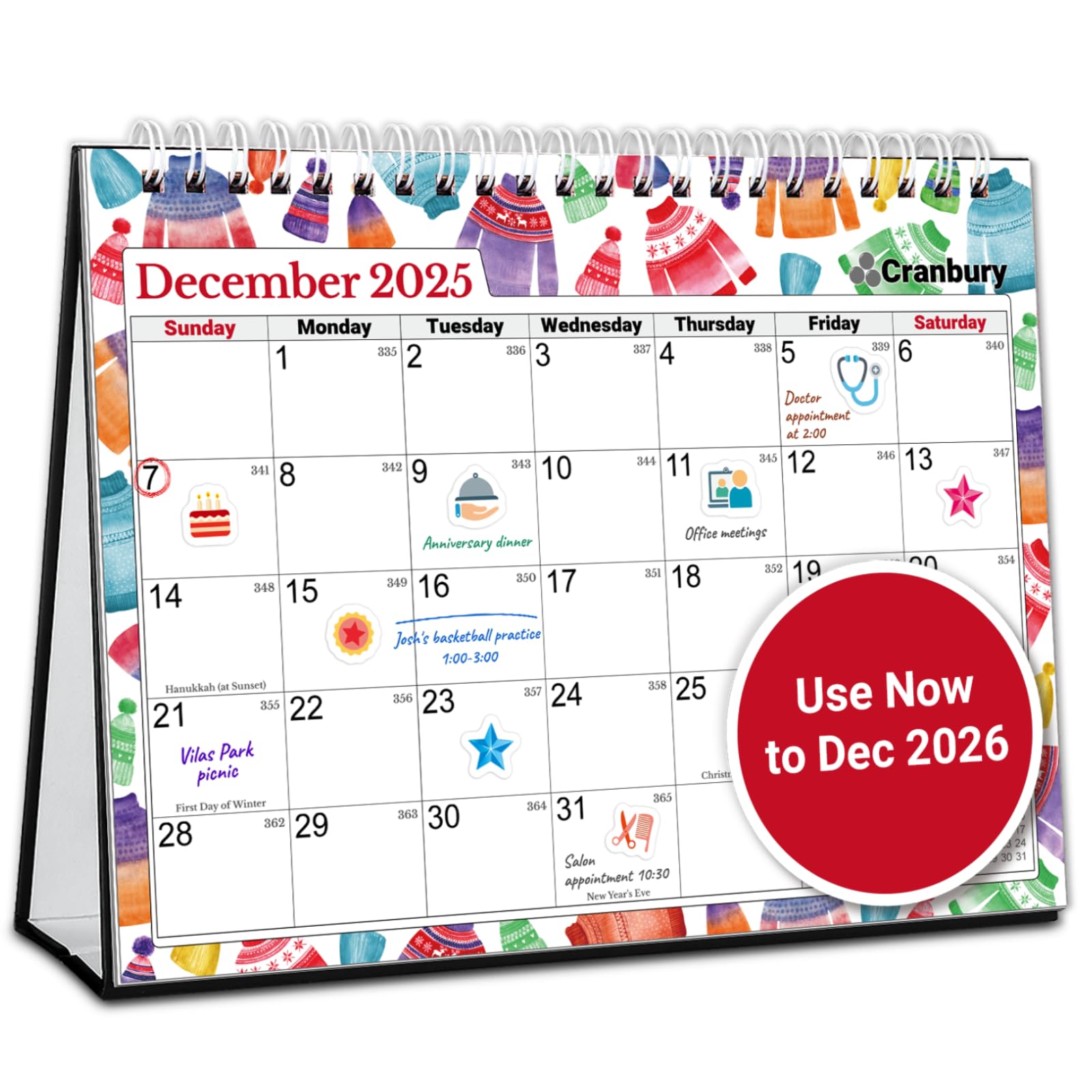 Snapklik.com : CRANBURY Small Desk Calendar 2025-2026, Standing Flip ...