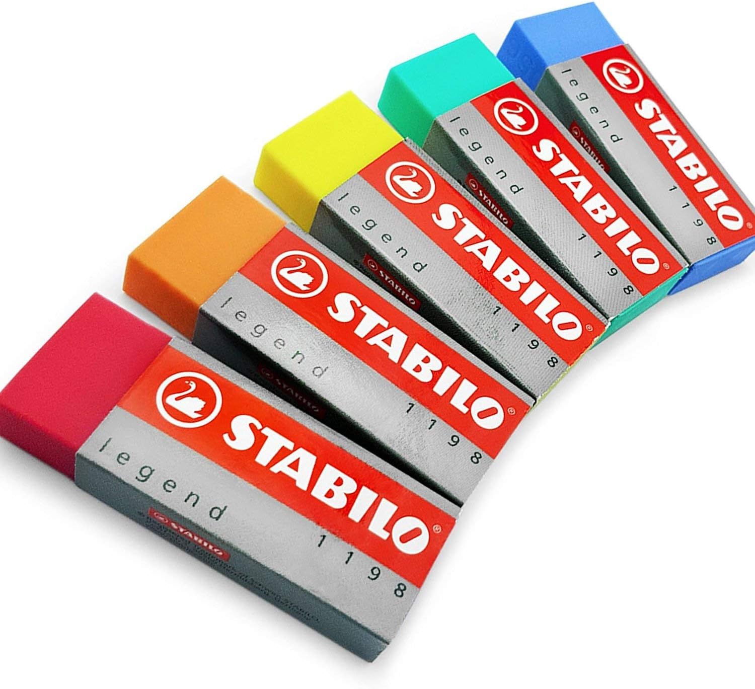 STABILO Legend Plastic Eraser Pack of 5 Blue, Green, Orange, Red ...